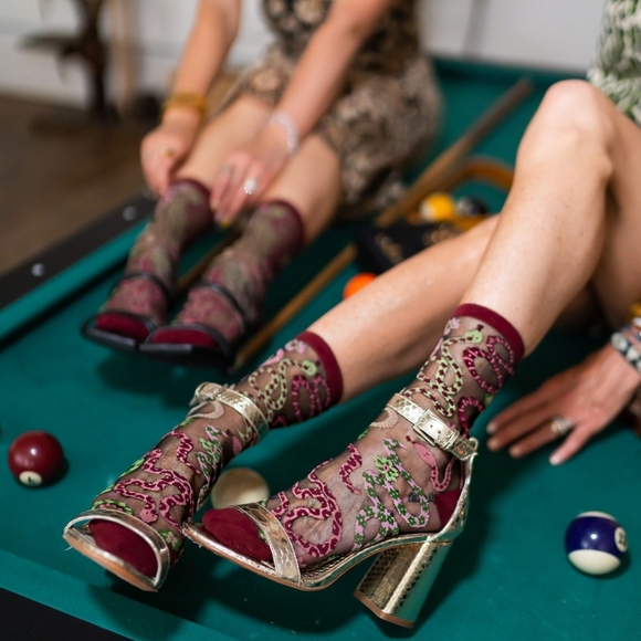 Kooky's Kloset | Accessories | Serpentine Floral Black Sheer Crew Sock ...